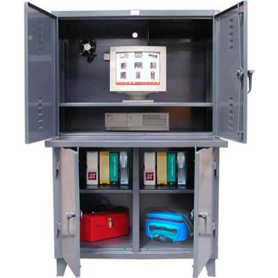 Strong Hold Industrial Computer Cabinet with 3 Compartments 48"W x 24"D ...