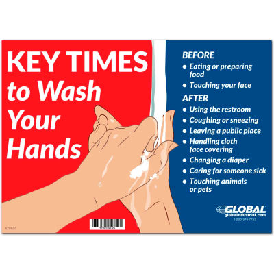 Global Industrial™ Key Times to Wash Your Hands Sign, 14"W x 10"H, Wall ...