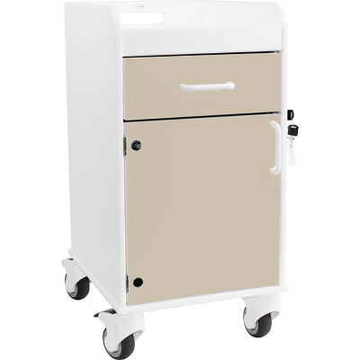 TrippNT™ Compact Bedside Cart, 1 Locking Drawer, White with Almond Beige