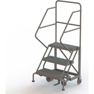3 Step 24"W Steel Safety Angle Rolling Ladder, Grip Strut, Gray ...