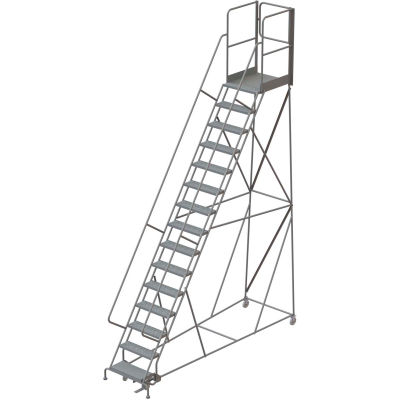 15 Step Steel Rolling Ladder W/Rear Exit Walk Off Gate, 24"W X 30"D ...