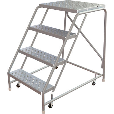 Tri-Arc Rolling Ladder, 4 Step, Aluminum, Perforated, 21" Deep Top Step ...