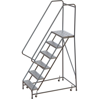 Tri-Arc Rolling Ladder, 6 Step, Aluminum, Perforated, 14" Deep Top Step ...