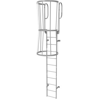 11 Step Steel Caged Walk Through Fixed Access Ladder, Gray - WLFC1211