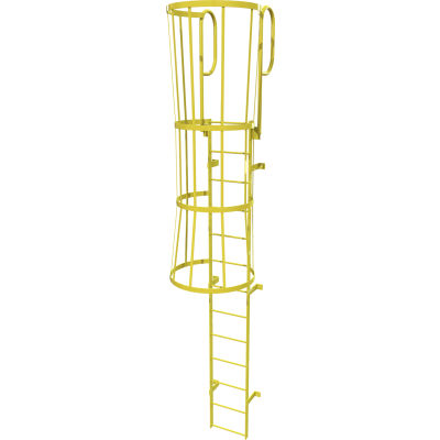 13 Step Steel Caged Walk Through Fixed Access Ladder, Yellow - WLFC1213-Y