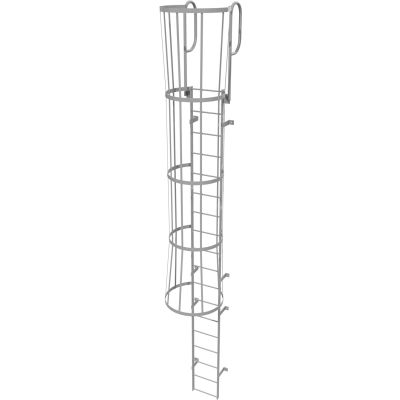 18 Step Steel Caged Walk Through Fixed Access Ladder, Gray - WLFC1218