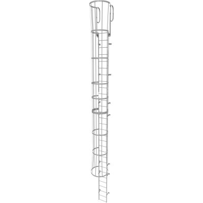 30 Step Steel Caged Walk Through Fixed Access Ladder, Gray - WLFC1230