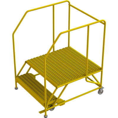 2 Step Mobile Work Platform 36"W x 36"L, 36" Handrails, Safety Yellow ...