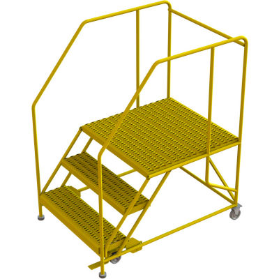 3 Step Mobile Work Platform 36"W x 36"L, 36" Handrails, Safety Yellow ...