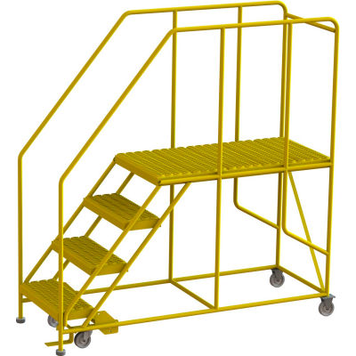 4 Step Mobile Work Platform 24"W x 48"L, 36" Handrails, Safety Yellow ...