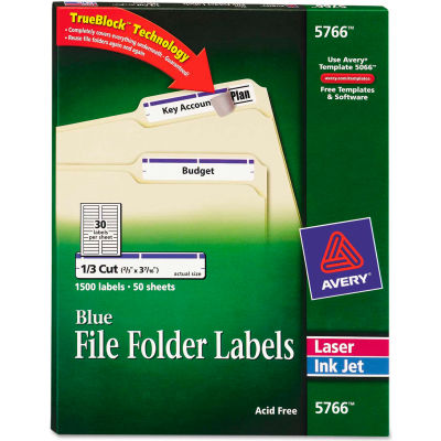 Avery® Self-Adhesive Laser/Inkjet File Folder Labels, Blue Border, 1500 ...