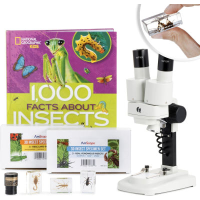 AmScope 20X-40X Portable Stereo Microscope, Deluxe 3D Insect Specimen ...
