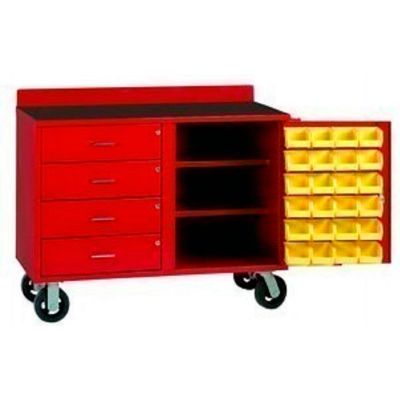 Vari-Tuff Mobile Utility Bin Cabinet with 4 Drawers and 24 Bins - 46x21x35