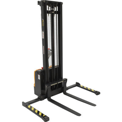 Fully Powered Double Mast Stacker S-150-AA-DM with Adj. Forks and Straddle Legs - 2200 Lb ...