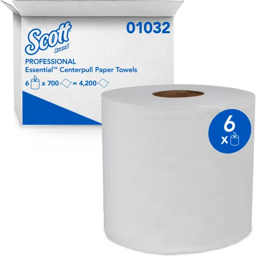 Scott® Roll Control Center Pull Towels, 8" x 12", White, 6 Rolls/Case ...