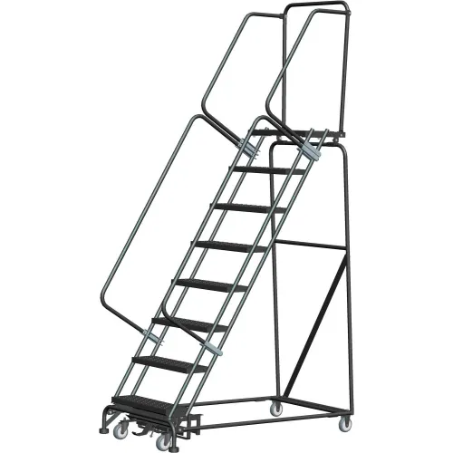 8 Step Steel Safety Rolling Ladder W/ Weight Actuated Lock Step 16"W ...