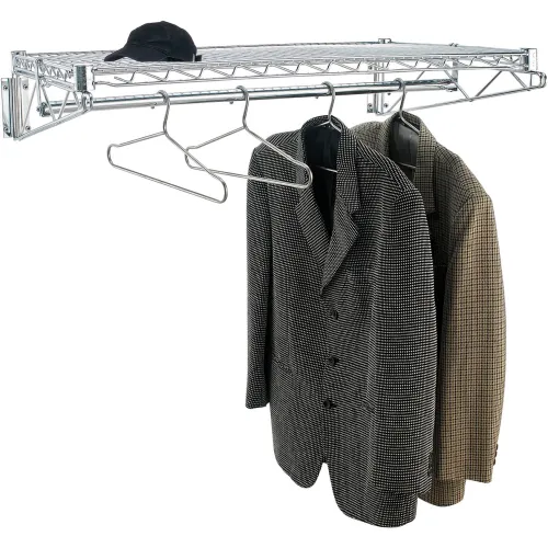 Chrome Coat Rack with Bars - Wall Mount - 36"W x 24"D x 6"H