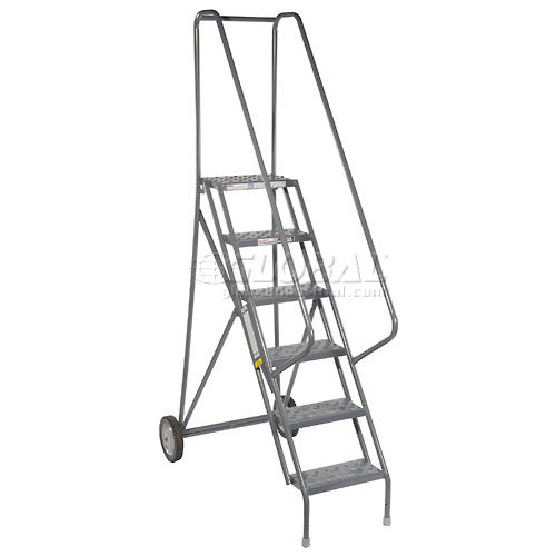 6 Step All-Terrain Rolling Steel Ladder - Perforated Tread - 450 Lbs ...