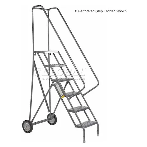 9 Step All-Terrain Rolling Steel Ladder - Perforated Tread - 450 Lbs ...