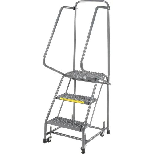 Grip 16"W 3 Step Steel Rolling Ladder 14"D Top Step - H318G