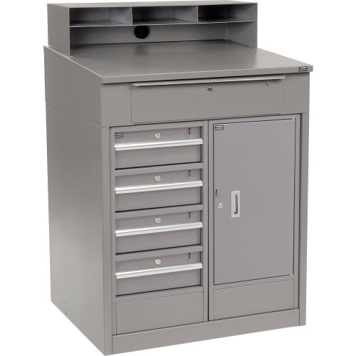 Global Industrial™ Cabinet Shop Desk w/ Riser & 5 Drawers, 34-1/2"W x ...