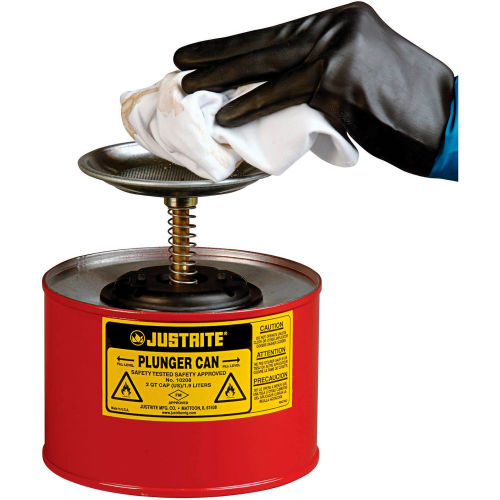 Justrite Safety Plunger Can - 2 Quart Steel, 1020-8