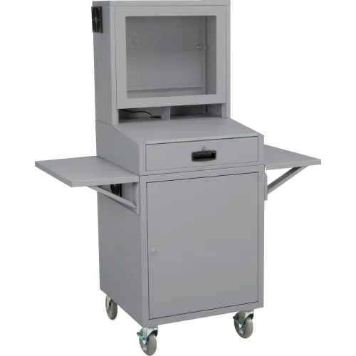 Global Industrial™ Mobile LCD Computer Cabinet, Complete Bundle, Dark Gray