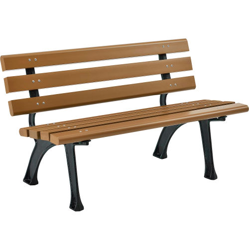 Global Industrial™ 4' Plastic Park Bench w/ Backrest, Tan