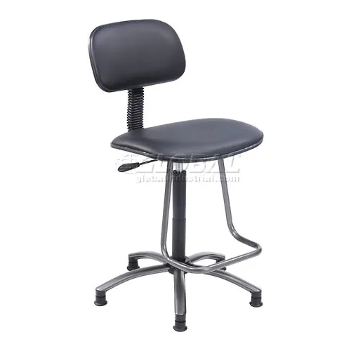 Interion® Office Stool with Teardrop Footrest - Vinyl - Black