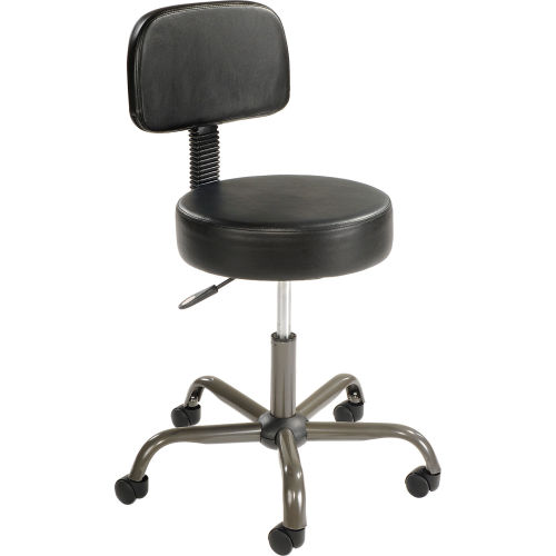 Interion® Antimicrobial Vinyl Medical Stool with Backrest, Black
