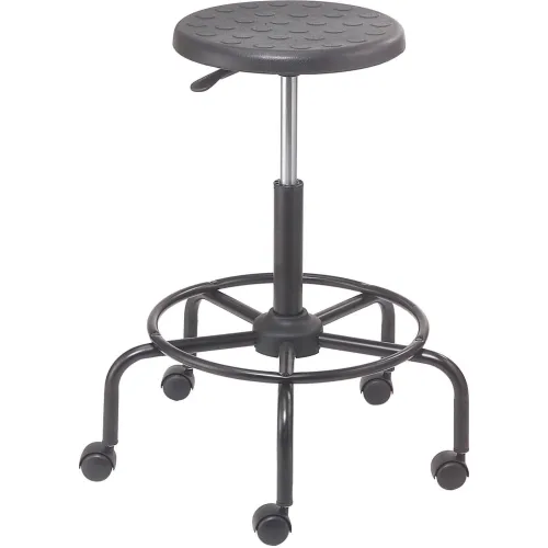 Interion® Shop Stool with Footrest - Polyurethane - Black