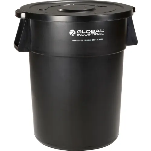 Global Industrial™ Plastic Trash Can with Lid - 55 Gallon Black