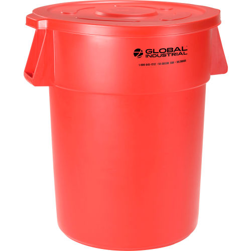 Global Industrial™ Plastic Trash Can with Lid - 55 Gallon Red