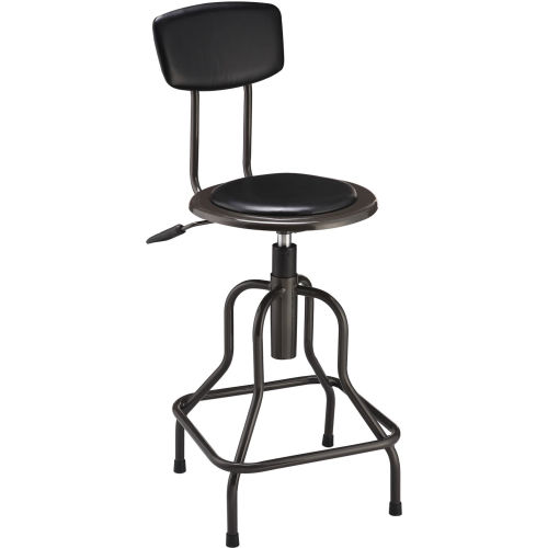 Interion® Industrial Stool With Backrest - Vinyl - Black
