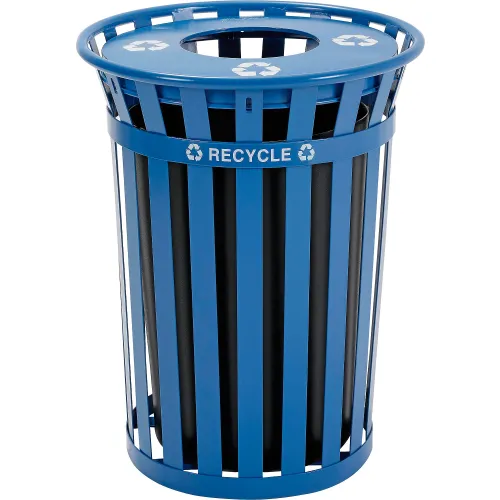 Global Industrial™ Outdoor Steel Slat Recycling Trash Can, Flat Lid, 36 ...