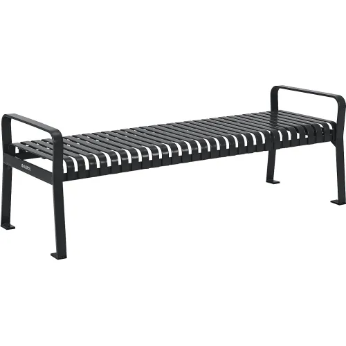 Global Industrial™ 4' Outdoor Bench, Backless, Vertical Steel Slat, Black