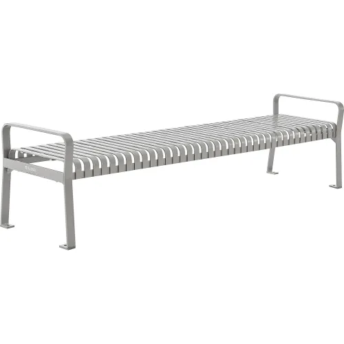 Global Industrial™ 8' Outdoor Bench, Backless, Vertical Steel Slat, Gray