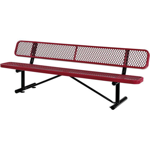 Global Industrial™ 8' Outdoor Steel Bench w/ Backrest, Expanded Metal, Red