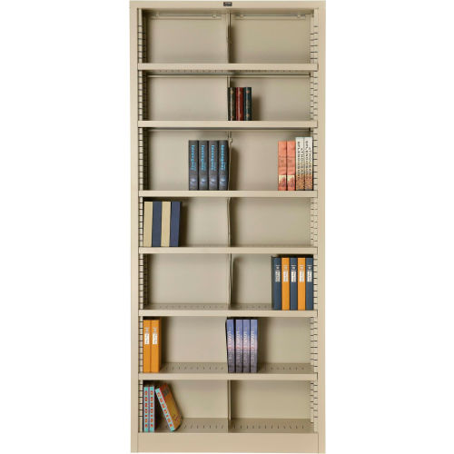 Interion® All Steel Bookcase 36" W x 12" D x 84" H Putty 7 Openings