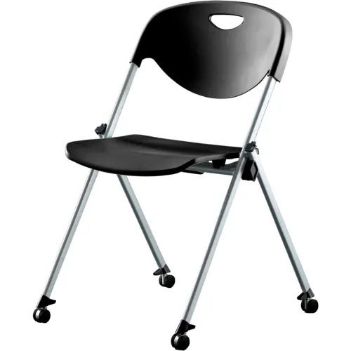 Interion® Plastic Stacking & Nesting Folding Chair with Casters, Black ...
