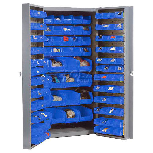 Global Industrial™ Bin Cabinet Deep Door - 132 Blue Bins, 16-Gauge ...