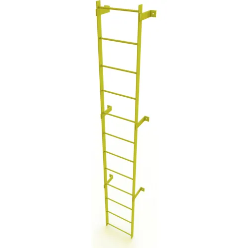12 Step Steel Standard Uncaged Fixed Access Ladder, Yellow - WLFS0112-Y