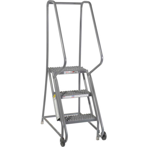3 Step Steel 16"W Step Tilt And Roll Ladder - Grip Strut Tread - KDTF103162
