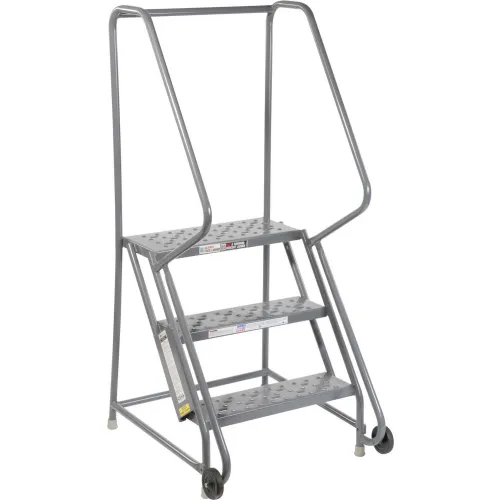 3 Step Steel 24"W Step Tilt And Roll Ladder - Perforated Tread - KDTF103246