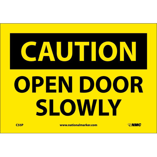 Safety Signs - Caution Open Door Slowly - Vinyl 7"H X 10"W