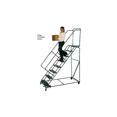5 Step 24"W Steel Safety Angle Rolling Ladder W/ Handrails - Perforated ...