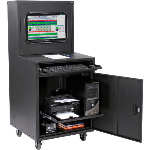 Global Industrial™ Mobile Heavy-Duty LCD Computer Cabinet, Black, Assembled