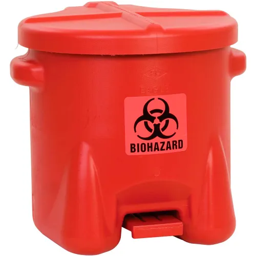 Eagle 10 Gallon Safety Poly Biohazardous Waste Can, Red - 945BIO