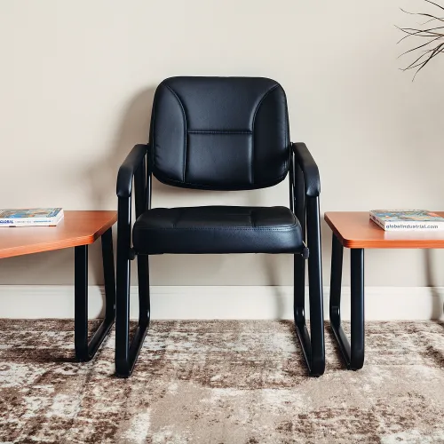 Interion® Antimicrobial Synthetic Leather Reception Chair - Black