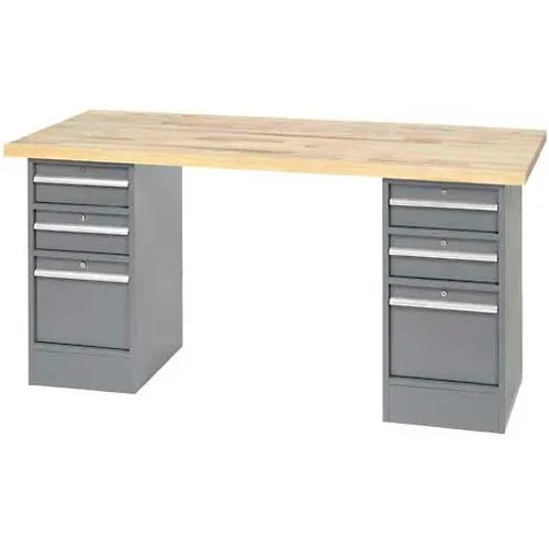 Global Industrial™ 96 x 30 Pedestal Workbench - 6 Drawers, Maple Block ...